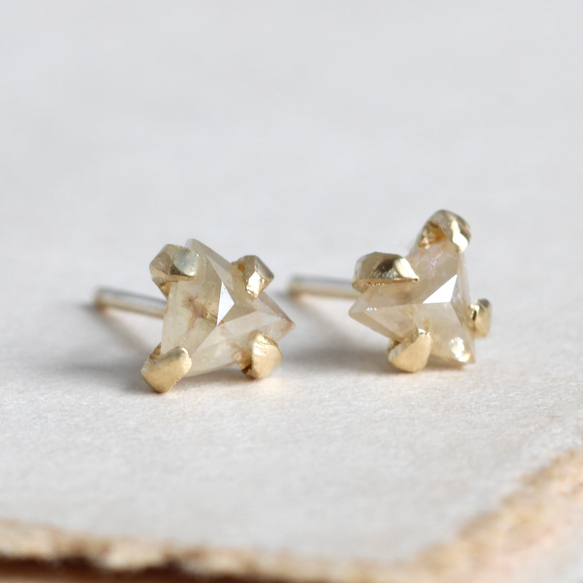 Handmade 14k Champagne Rose Cut Diamond Triangle Stud Earrings – The Eden Collective