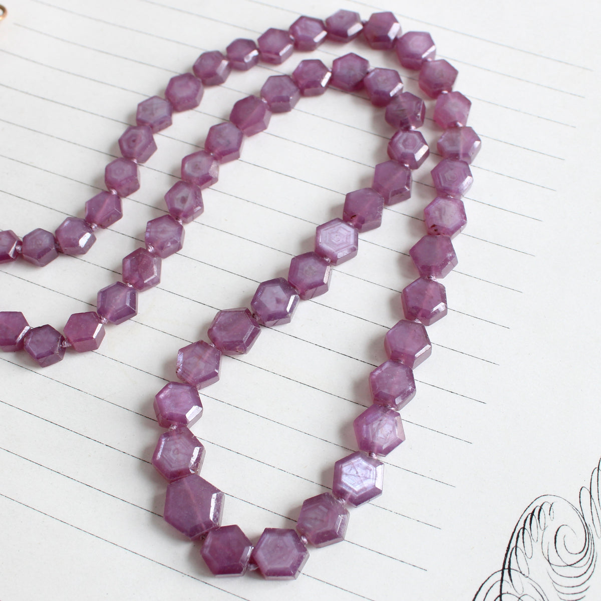 Natural Star Ruby Hexagon Bead Necklace with 10k Charm Clasp – The Eden ...