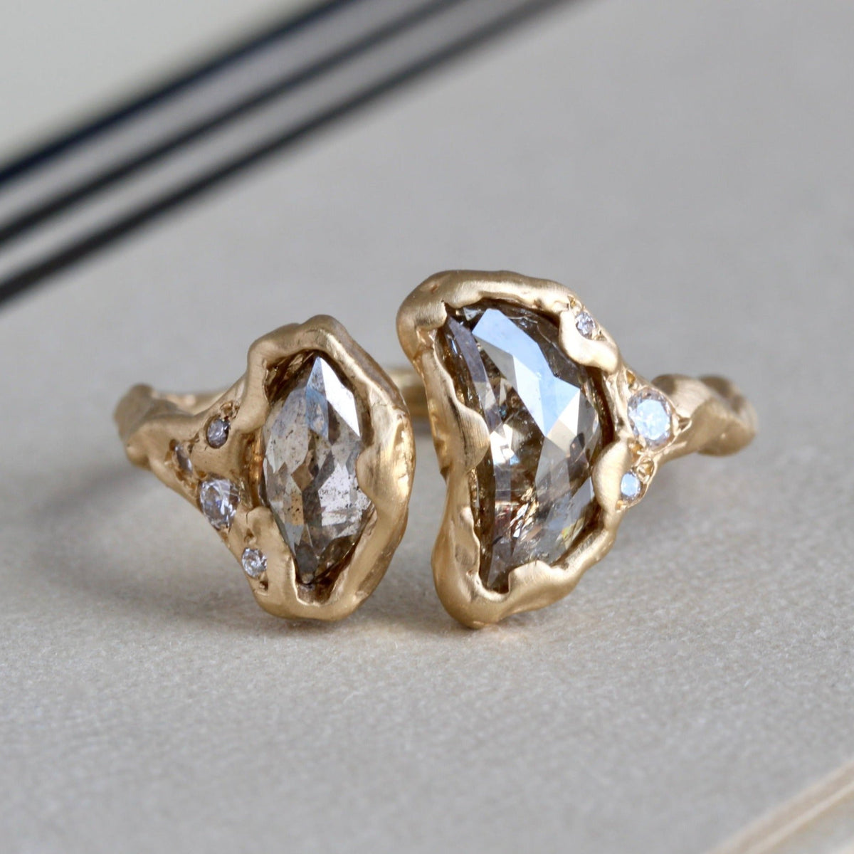 Branch Style 18k Rose Cut Crescent Diamond Toi et Moi Ring – The Eden ...